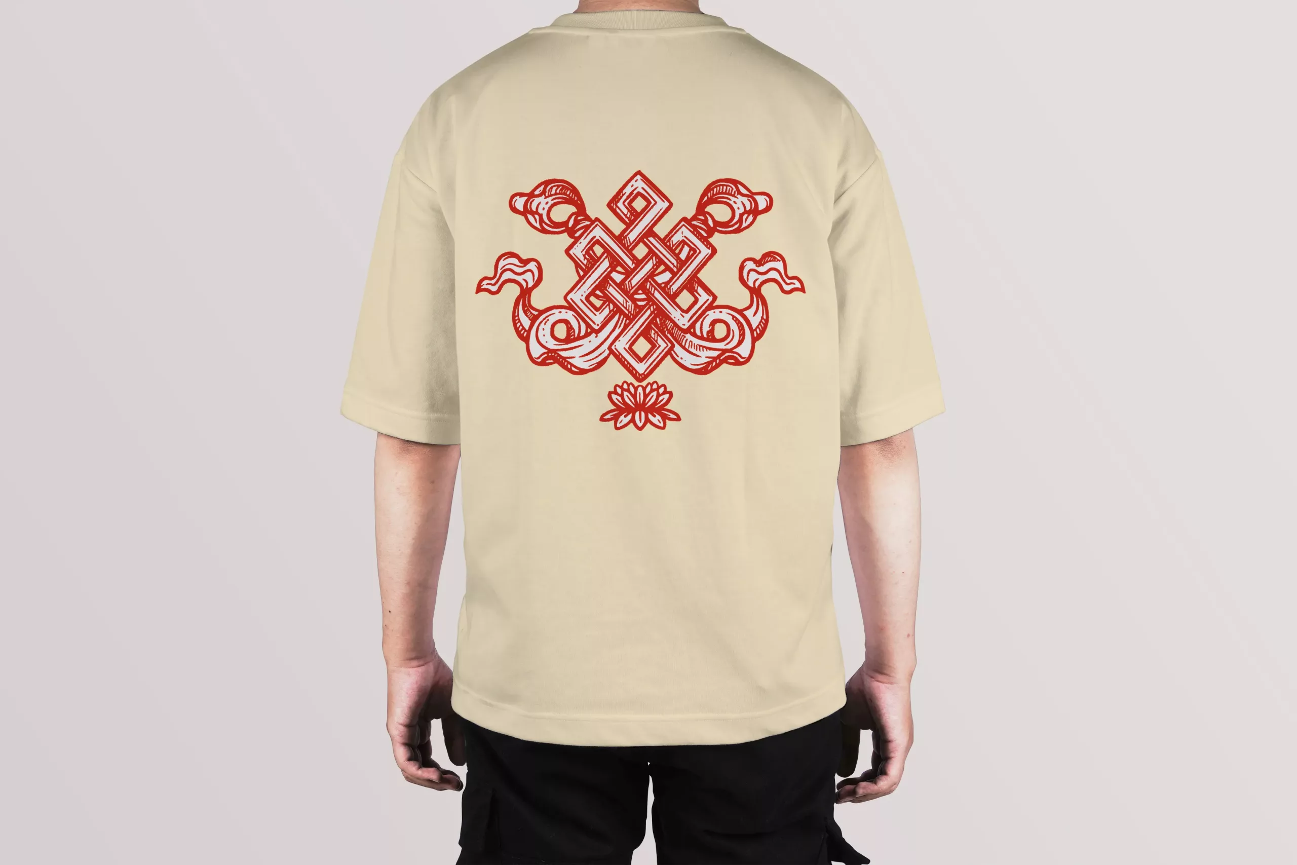 Eternal Knot Buddhism Oversized Beige T-Shirt - Not Just A Label
